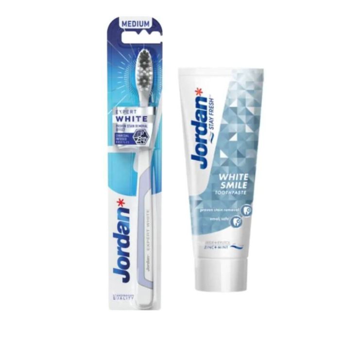 Jordan Expert White Medium Избелваща четка за зъби + Jordan White Smile ...